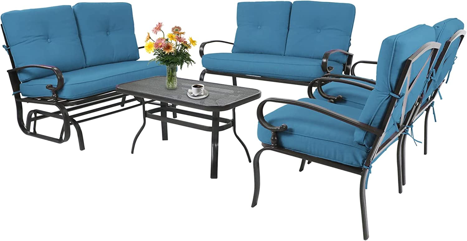 Mainstays Stanton 4-Piece Outdoor Patio Conversation Set, Blue ...