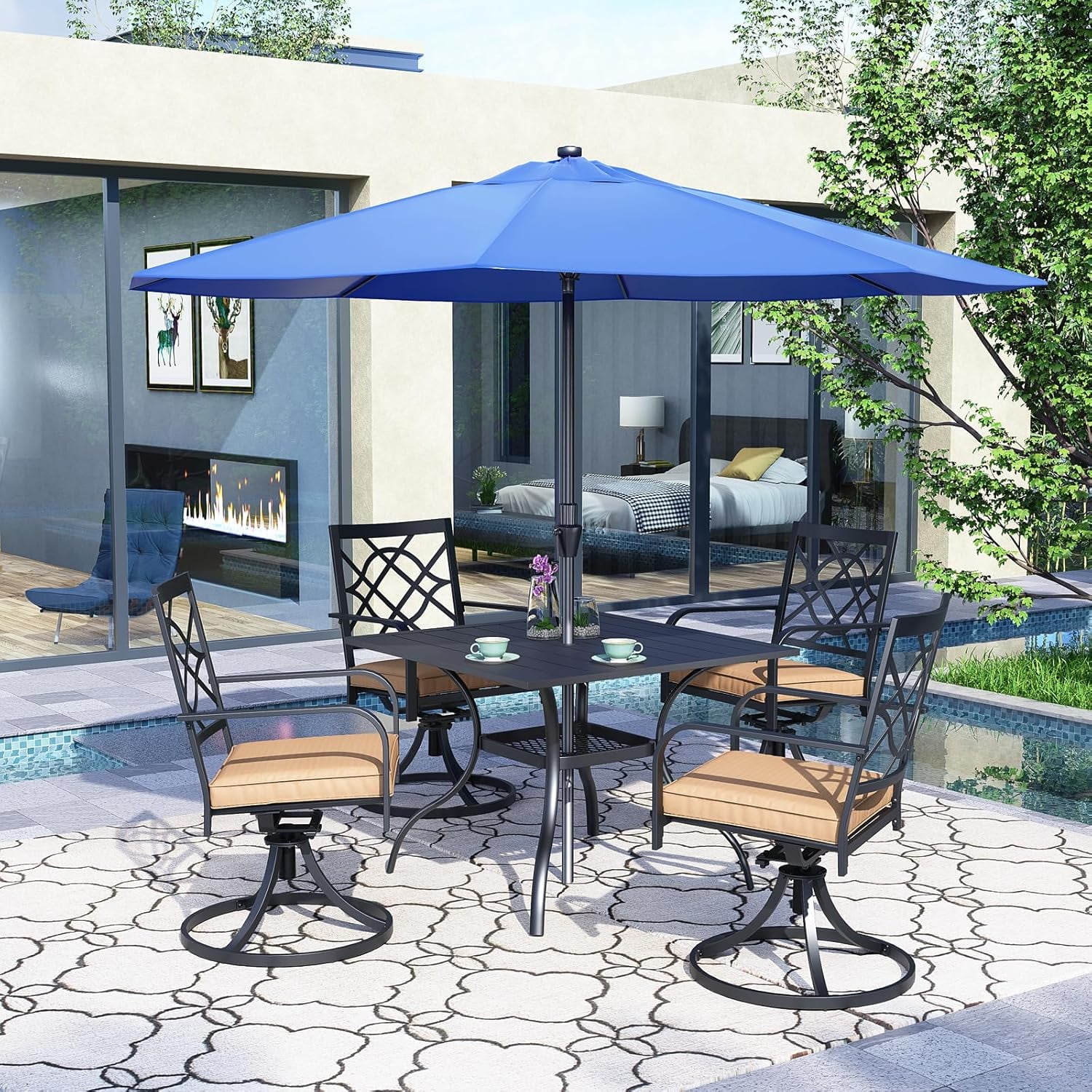 SUNCROWN 5 Pieces Outdoor Dining Set Metal Swivel Cushioned Chairs ...