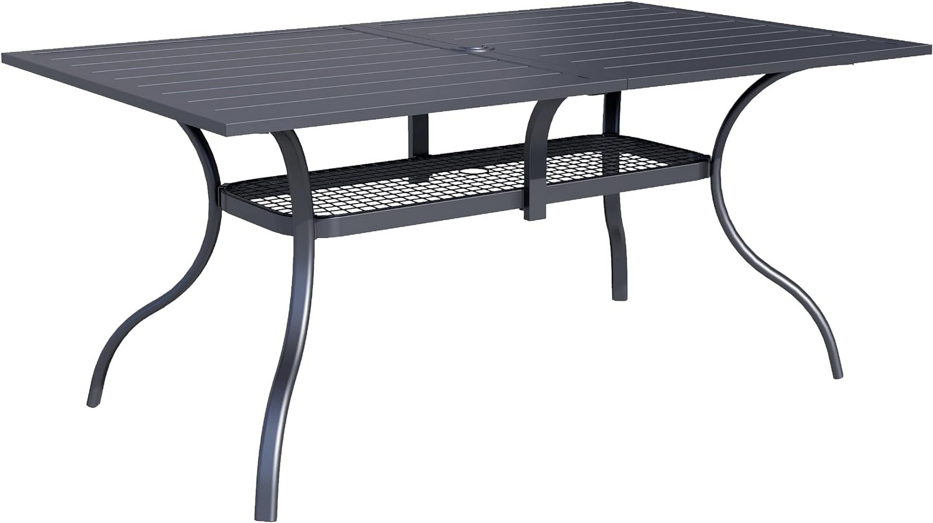 SUNCROWN 60"x37" Black Patio Outdoor Dining Table Metal Steel Slat Rectangular Bistro Table for ...