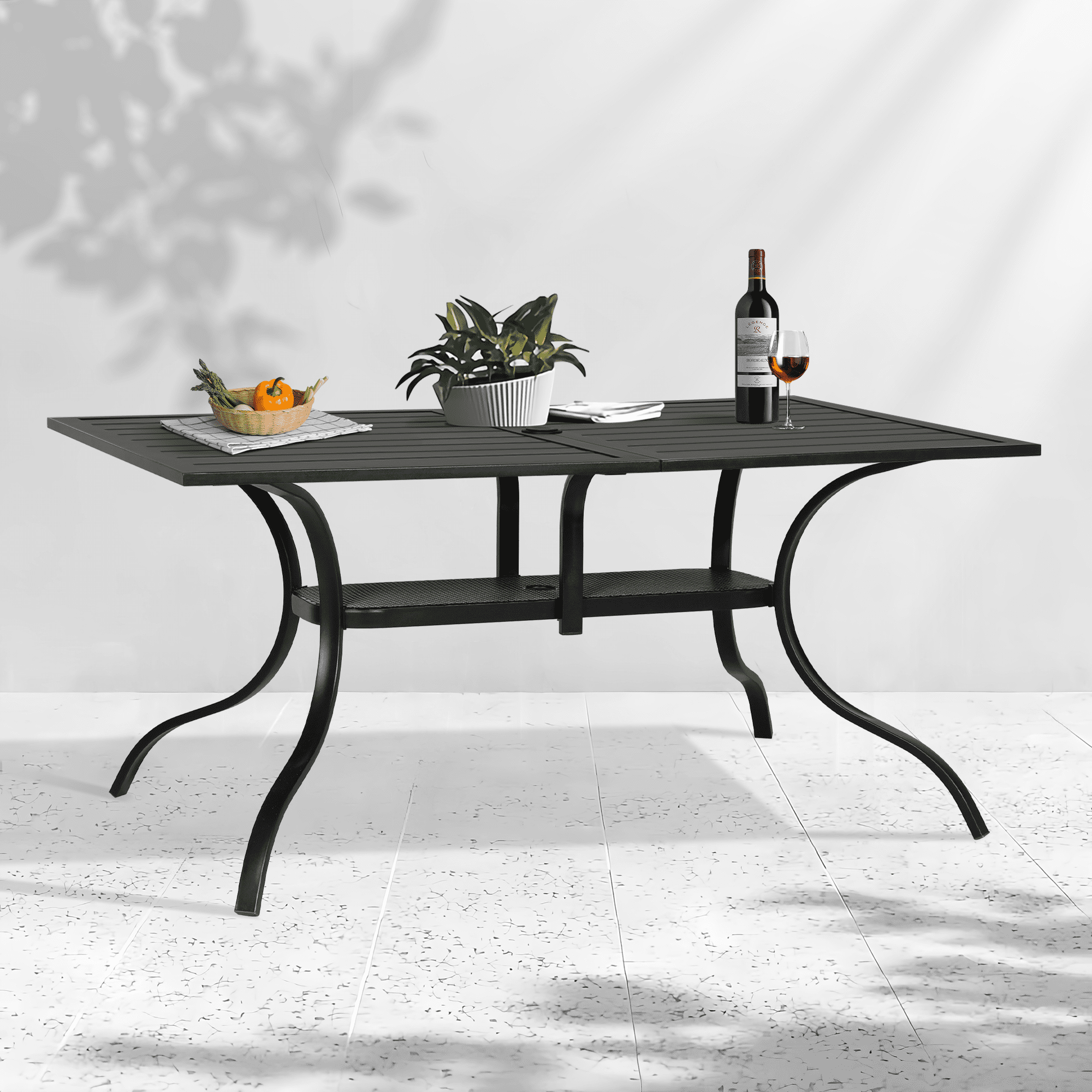 SUNCROWN 60"x37" Black Patio Outdoor Dining Table Metal Steel Slat Rectangular Bistro Table for ...