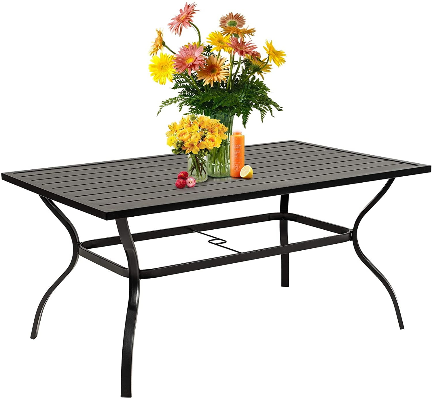 SUNCROWN 60"x37" Outdoor Rectangular Dining Table Black Metal Steel ...