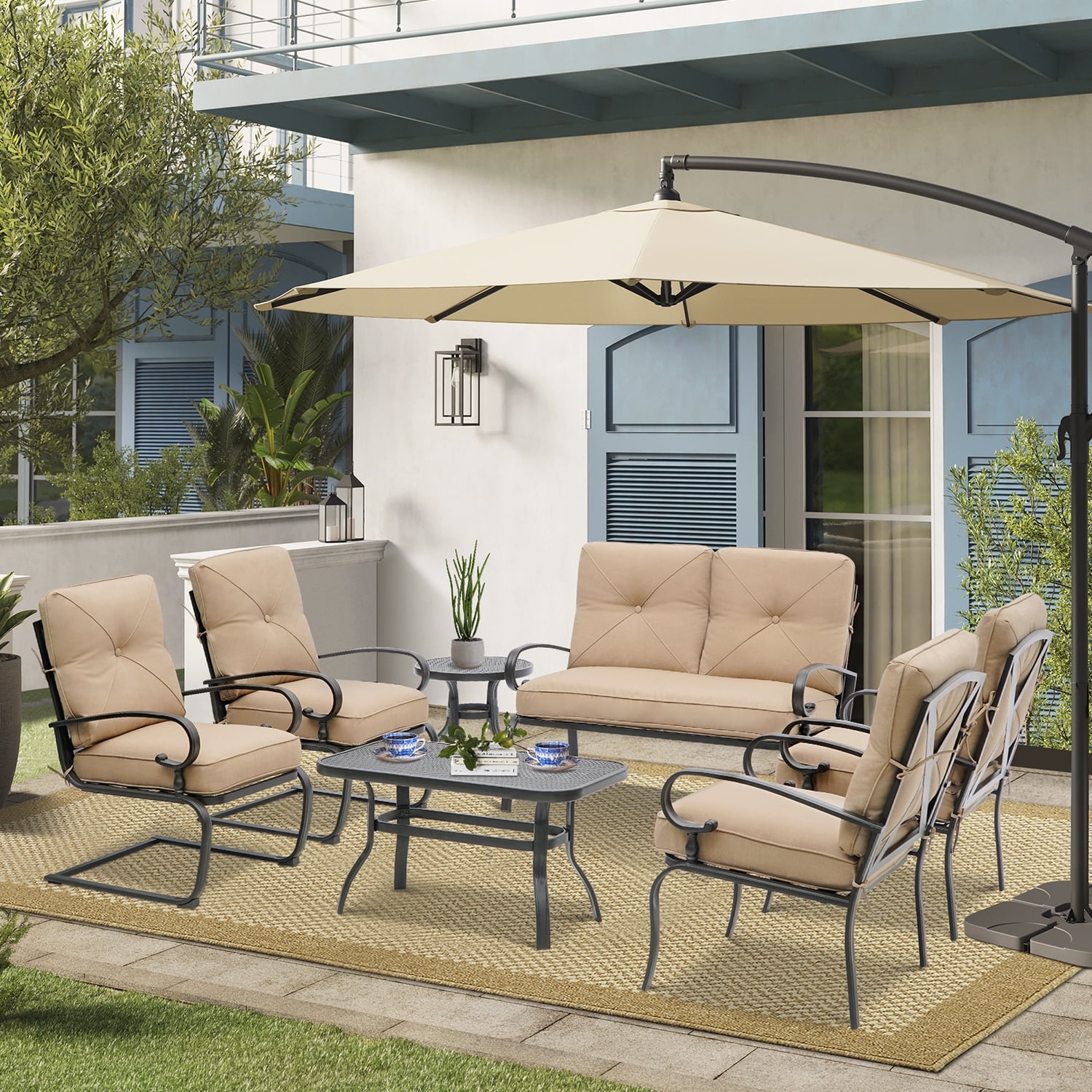 Suncrown 7-Piece Outdoor Metal Furniture Set, Brown, Loveseat, Lounge ...
