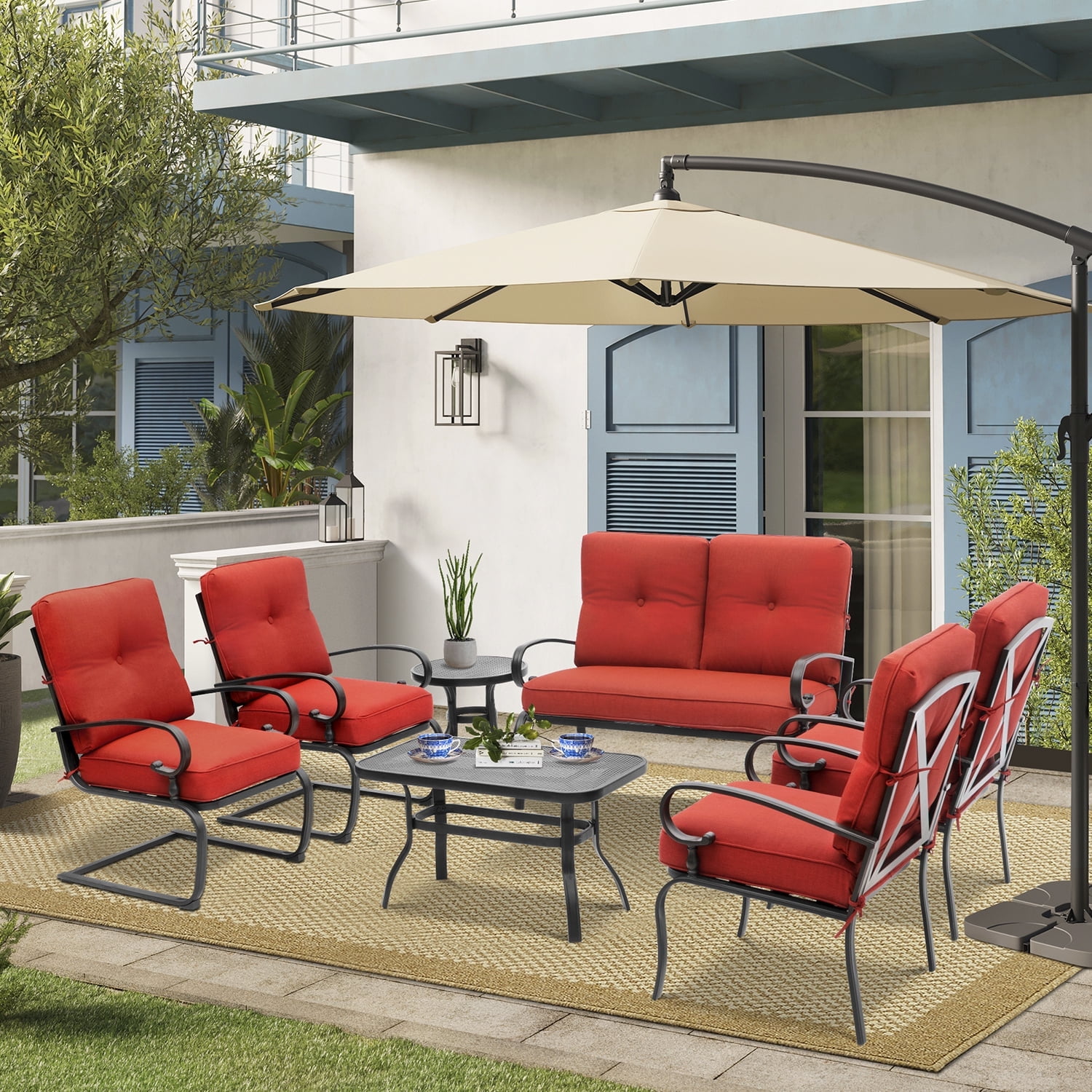 SUNCROWN 7-Piece Outdoor Patio Furniture Set with Metal Loveseat ...