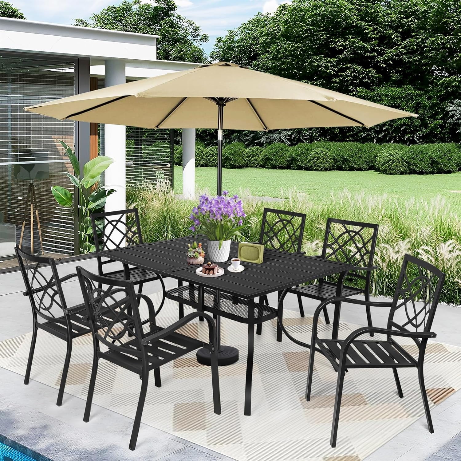 SUNCROWN 7-Piece Outdoor Wrought Iron Chairs and Table Patio Dining ...