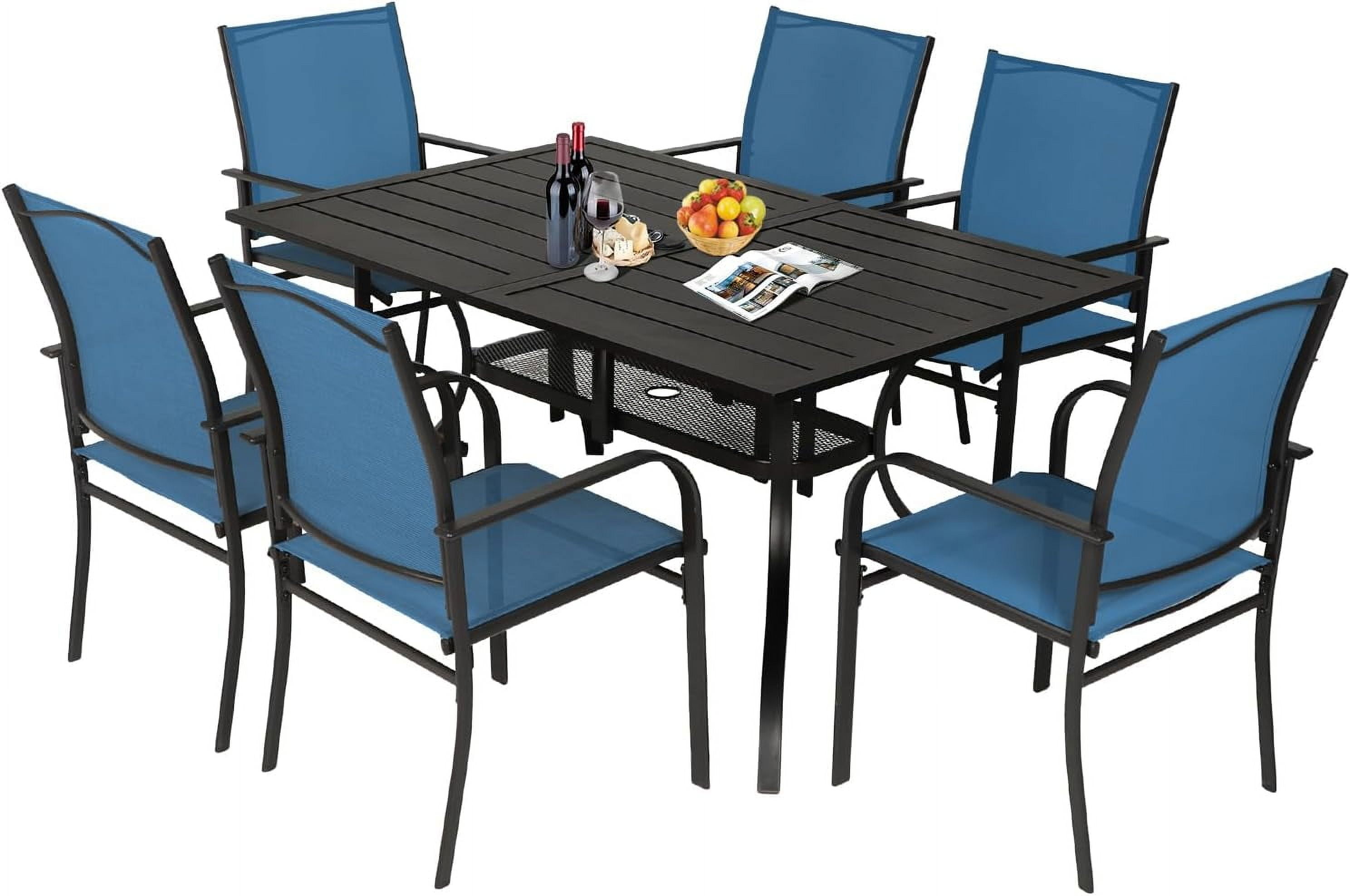 SUNCROWN 7 Piece Patio Dining Set Outdoor Furniture, Rectangular Metal Slatted Table with 1.57 ...