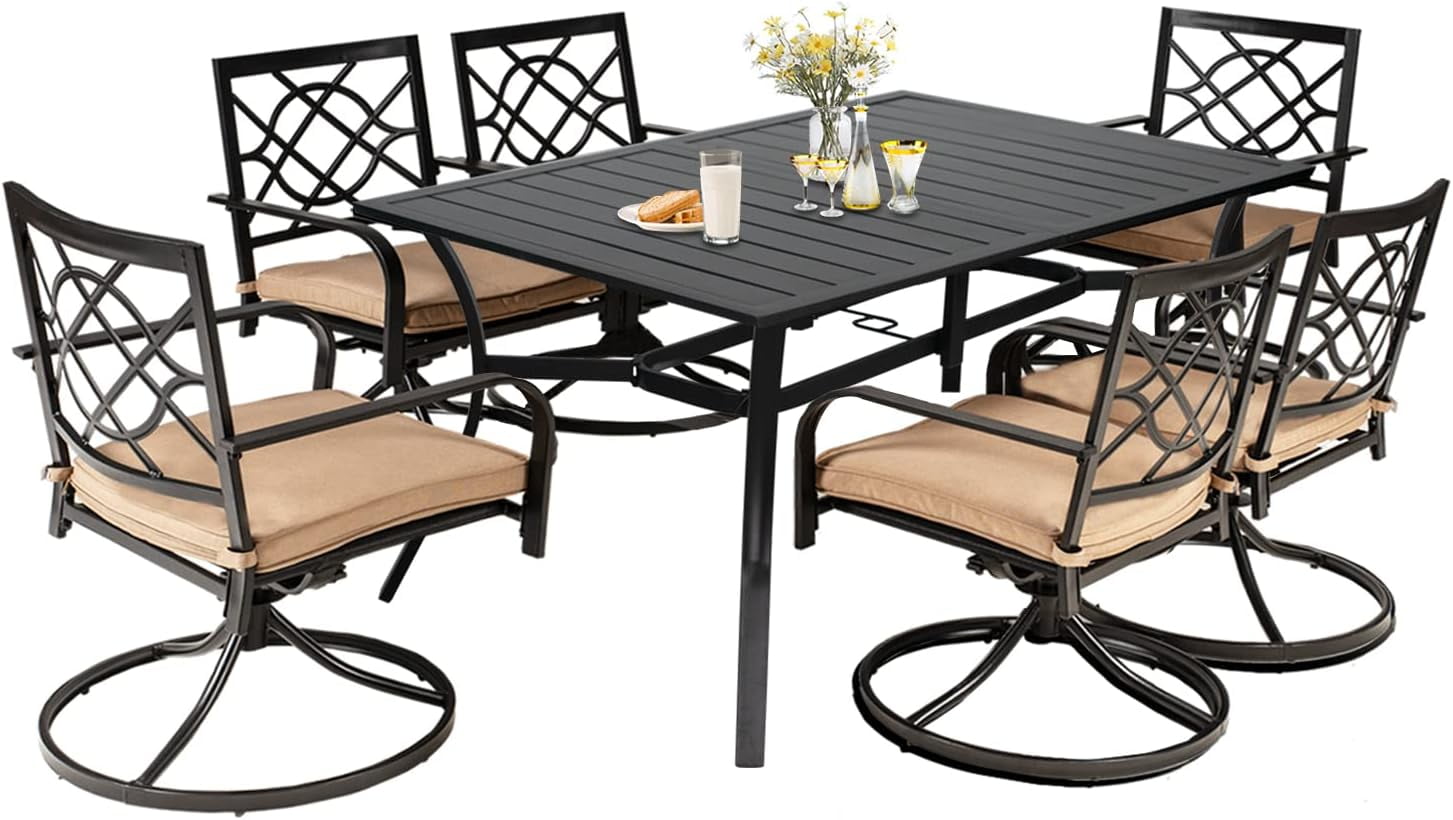 SUNCROWN 7-Pieces Outdoor Dining Set Metal Swivel Cushioned Chairs ...