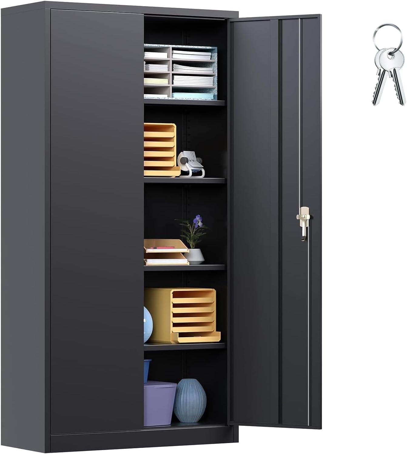 SUNCROWN 71-Inch Metal Storage Cabinet, Locking Doors, Adjustable ...