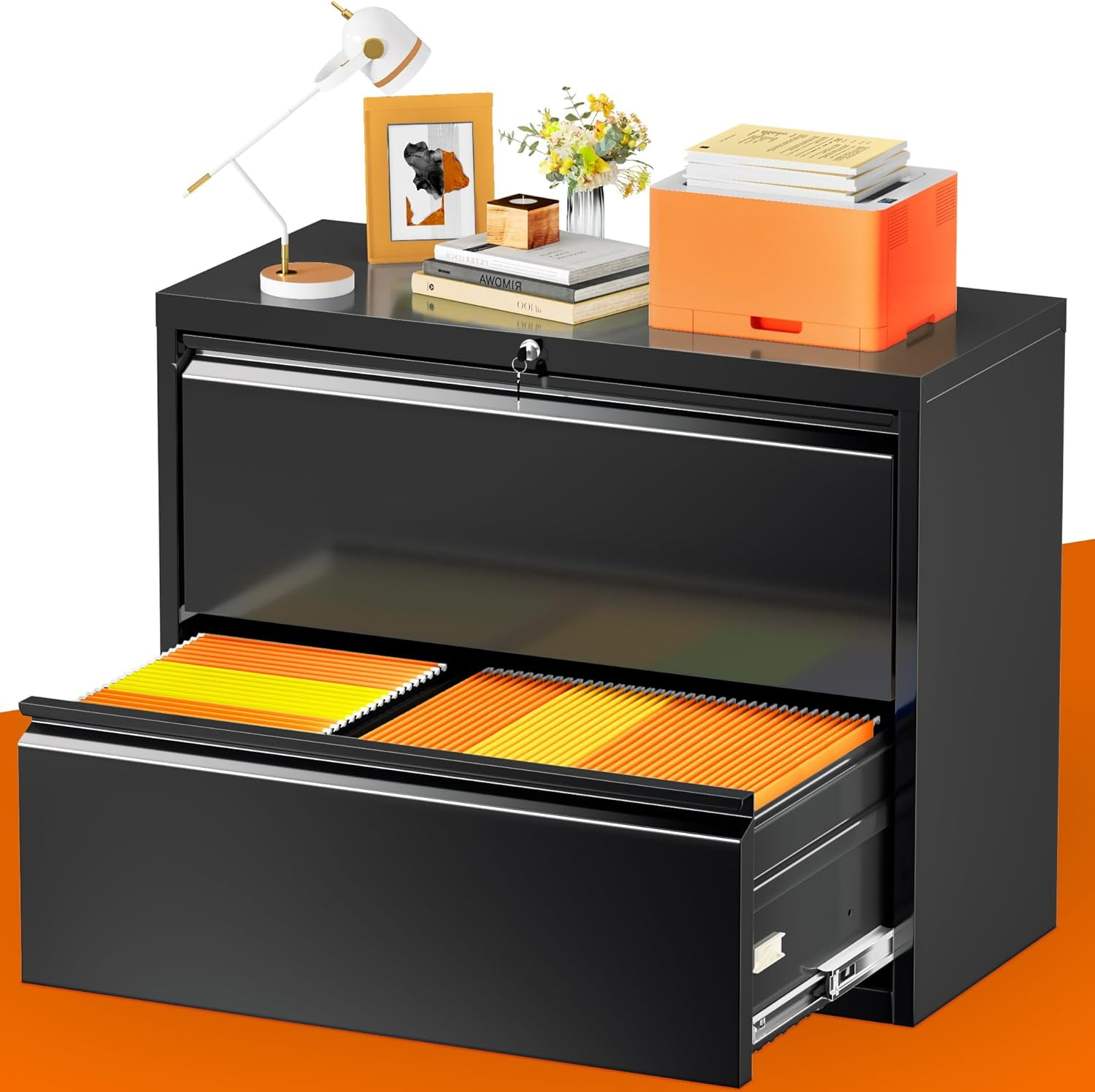 SUNCROWN File Cabinet 2 Drawers, Metal Lateral Filing Cabinet with Lock ...