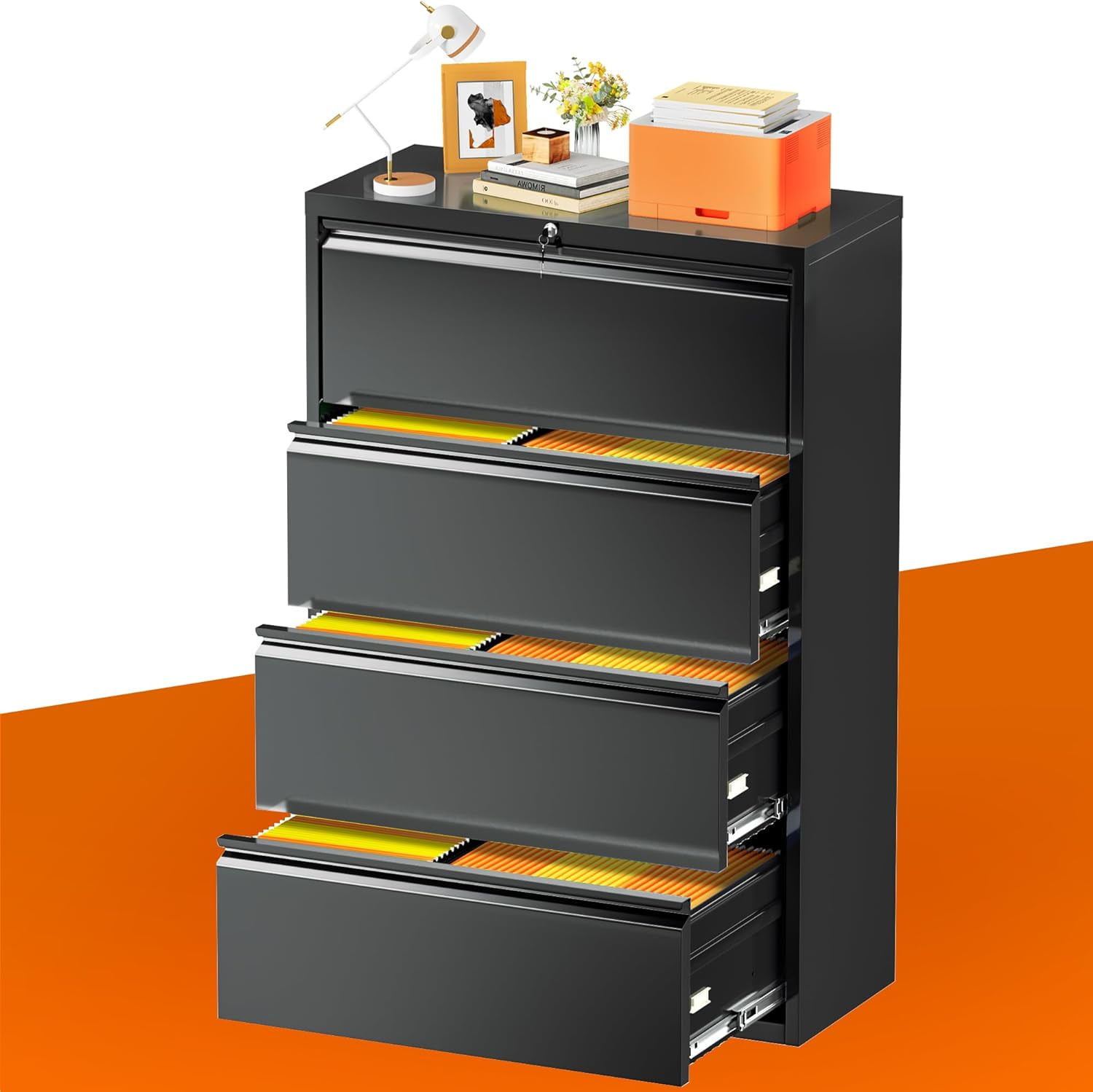 SUNCROWN File Cabinet 4 Drawers, Metal Lateral Filing Cabinet for Home ...