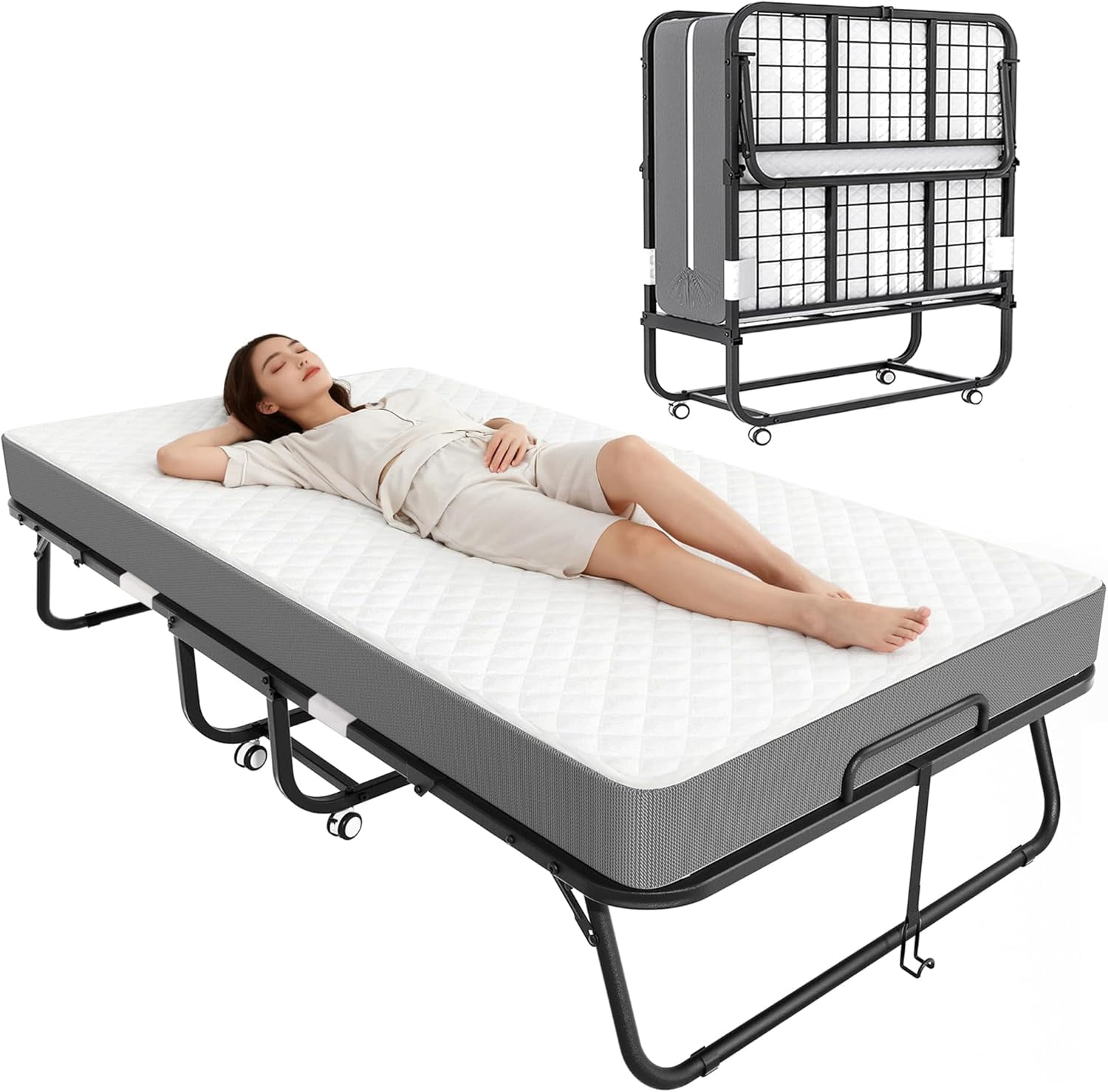 SUNCROWN Folding Bed with Mattress, 75" x 31"Portable Foldable with 5 ...