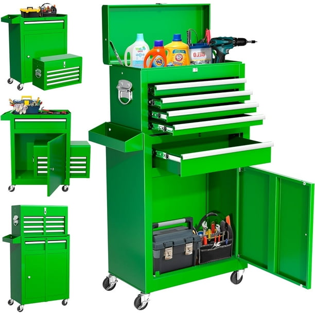 SUNCROWN Green Tool Chest, 5-Drawer Rolling Tool Storage Cabinet with ...