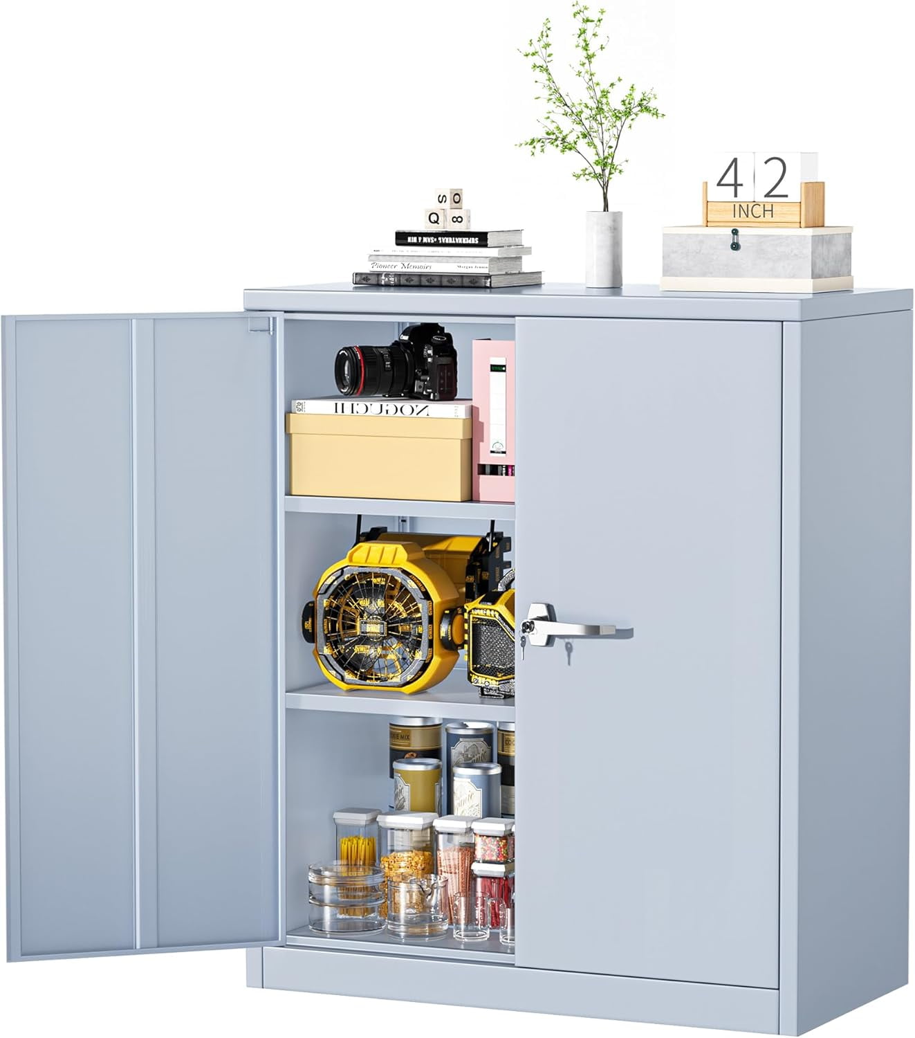 SUNCROWN Metal Storage Cabinet, 42" Metal Locking Cabinet with Doors ...