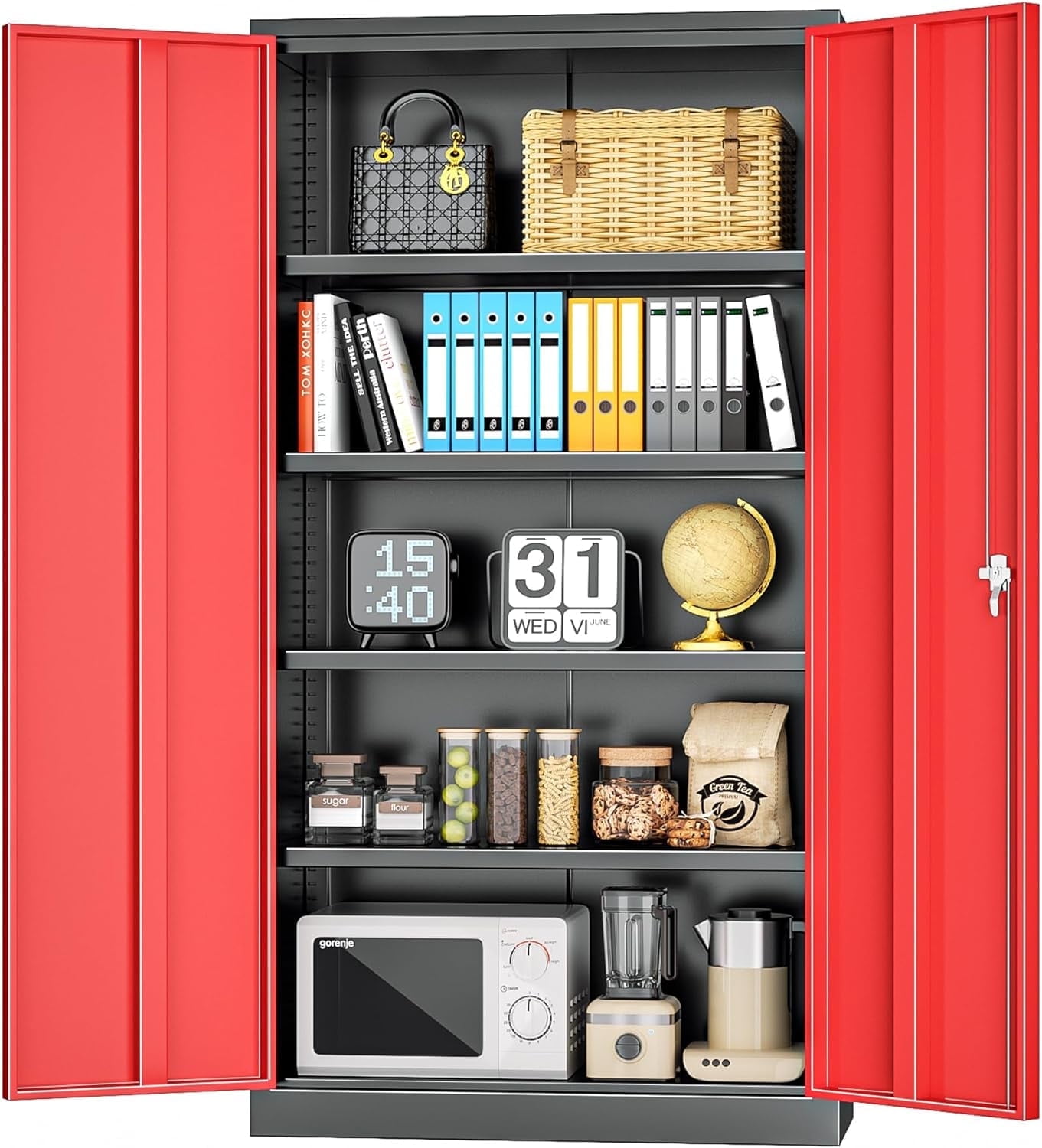 SUNCROWN Metal Storage Cabinet, Locking Steel Cabinets with 2 Doors and ...