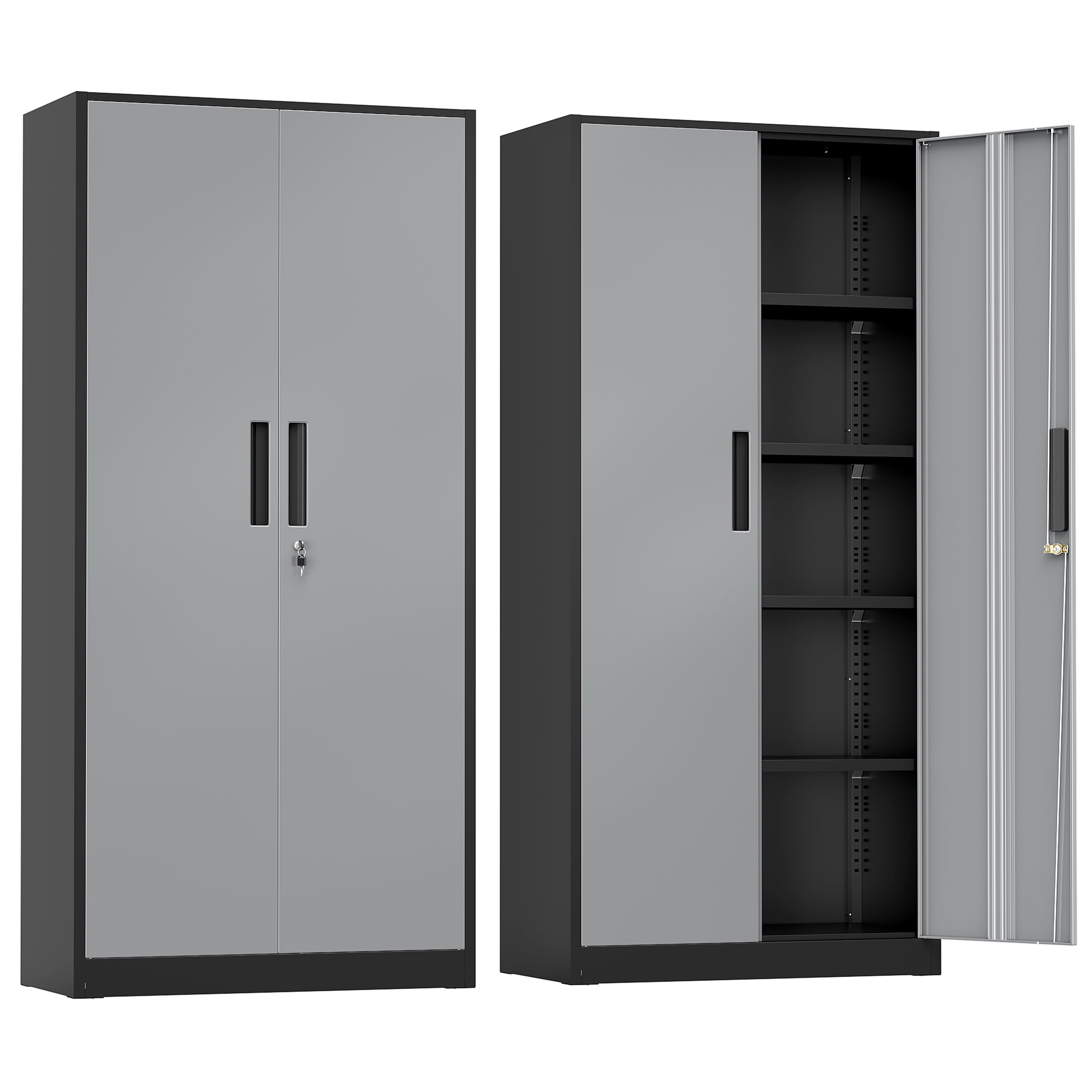 SUNCROWN Metal Storage Cabinet with Lock, Steel Cabinets with 2 Doors ...