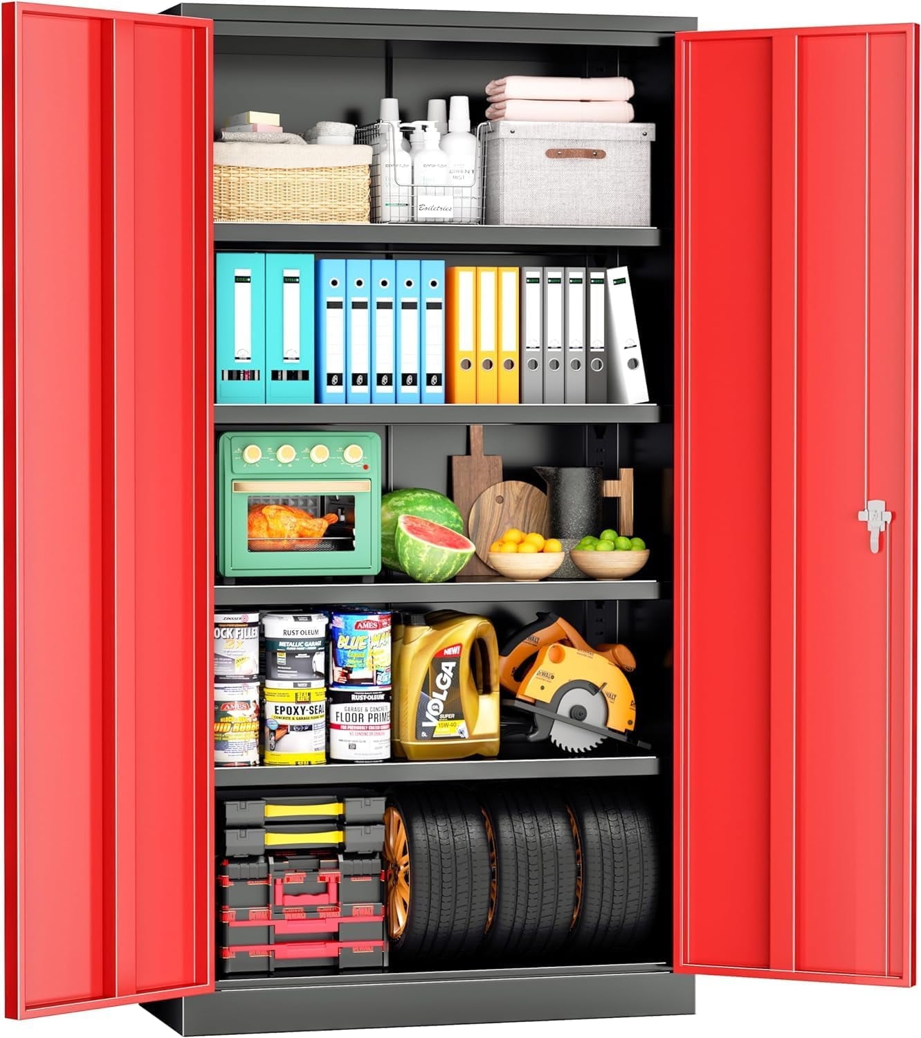 SUNCROWN Metal Storage Cabinet with Lock, Tall Steel Cabinets with 2 ...