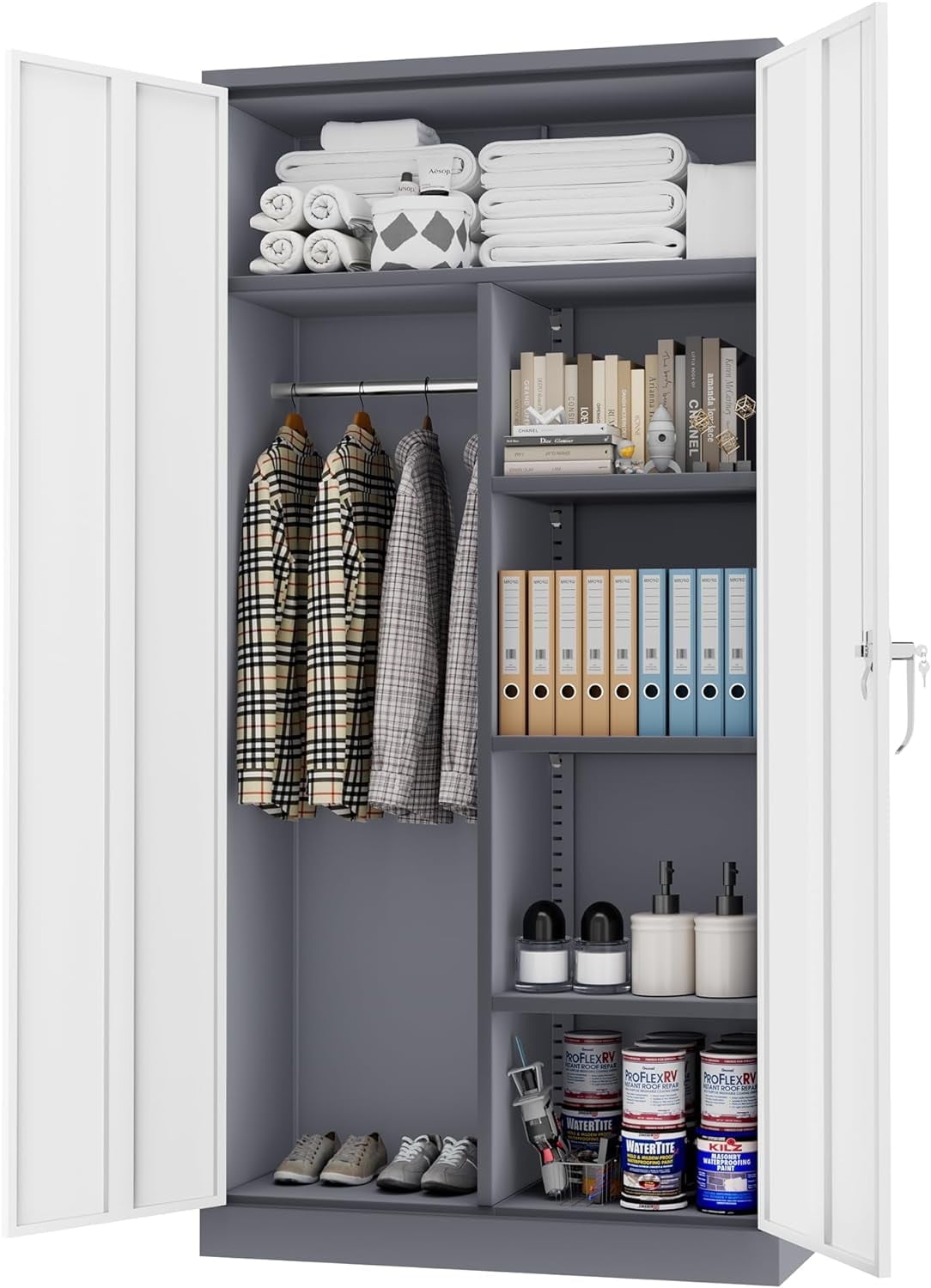SUNCROWN Metal Storage Cabinet with Locking Doors, 72" Tall Wardrobe ...