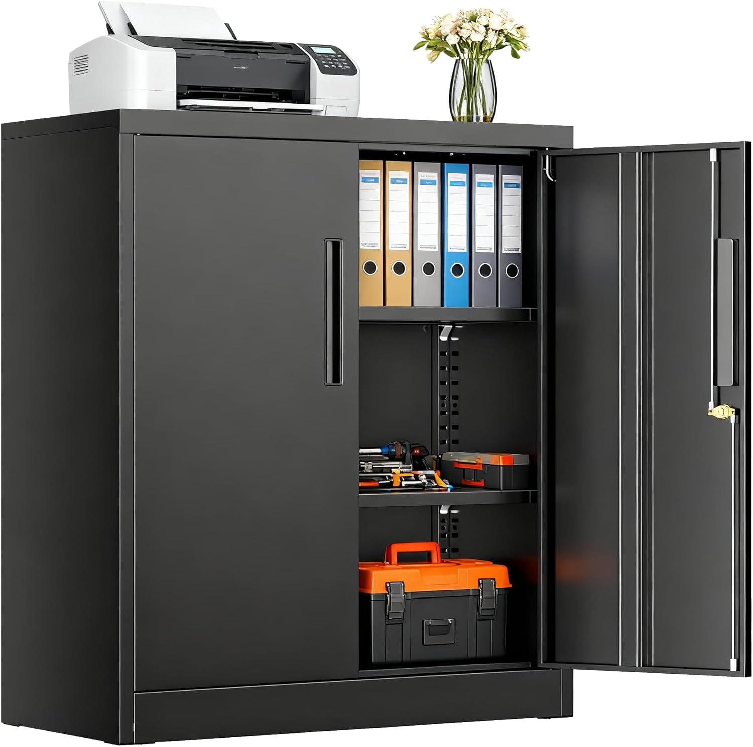 SUNCROWN Metal Storage Cabinet with Locking Doors, Lockable Cabinet ...
