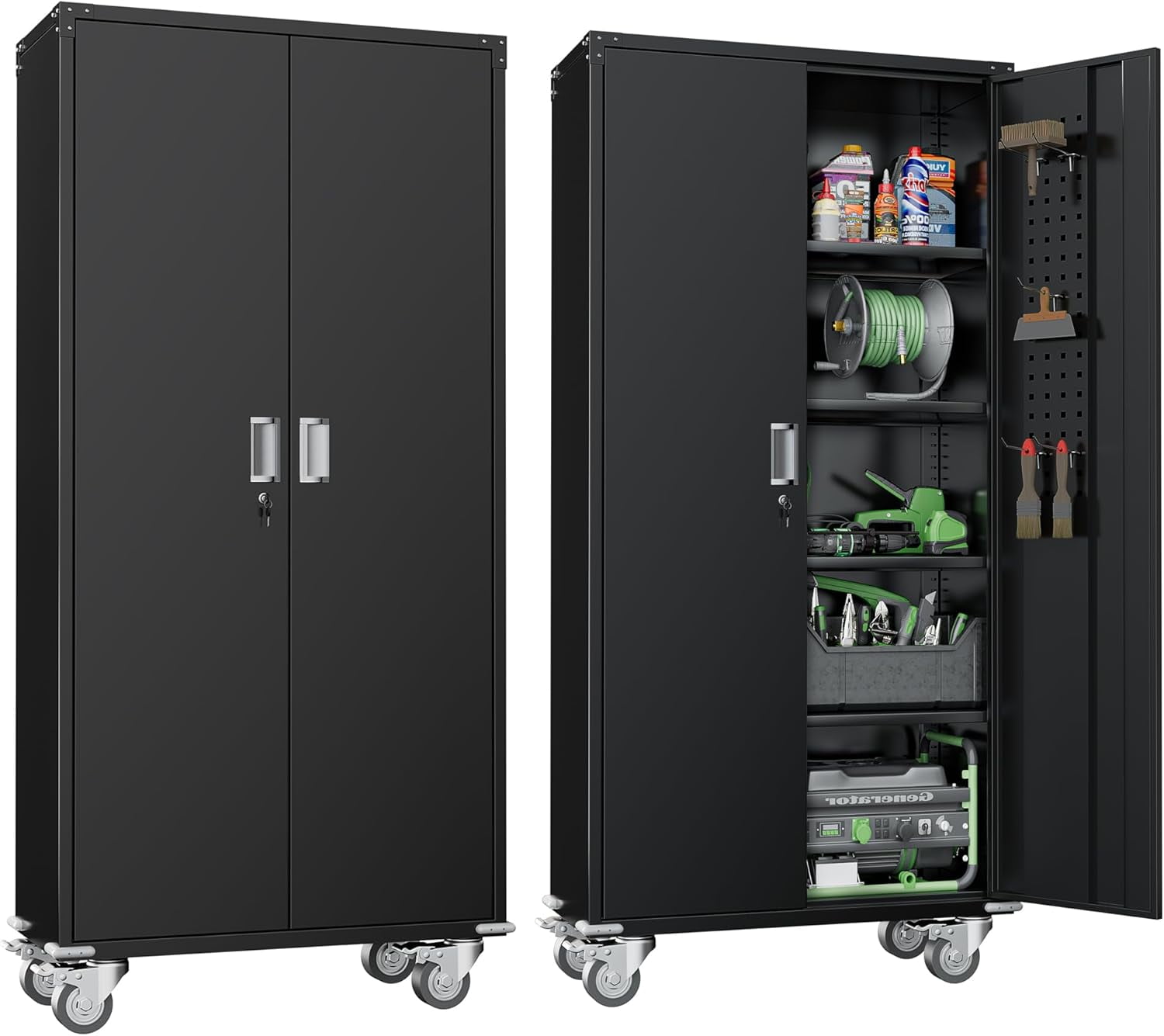 SUNCROWN Metal Storage Cabinet with Wheels,75” Black Lockable Storage ...