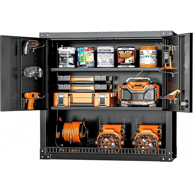 SUNCROWN Metal Wall Cabinet with Plates,Lockable Wall Mounted Cabinet ...