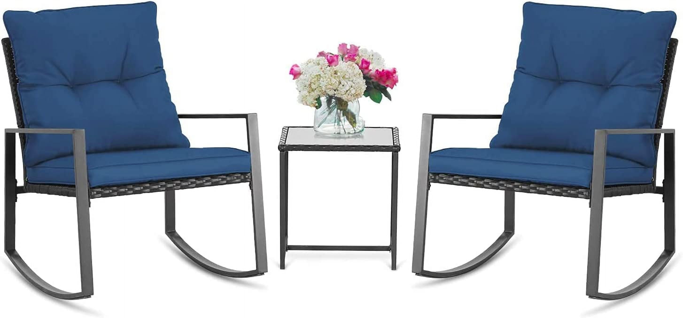 SUNCROWN Omelaza 3 Pieces Outdoor Rocking Chair Set Patio Wicker Rattan ...