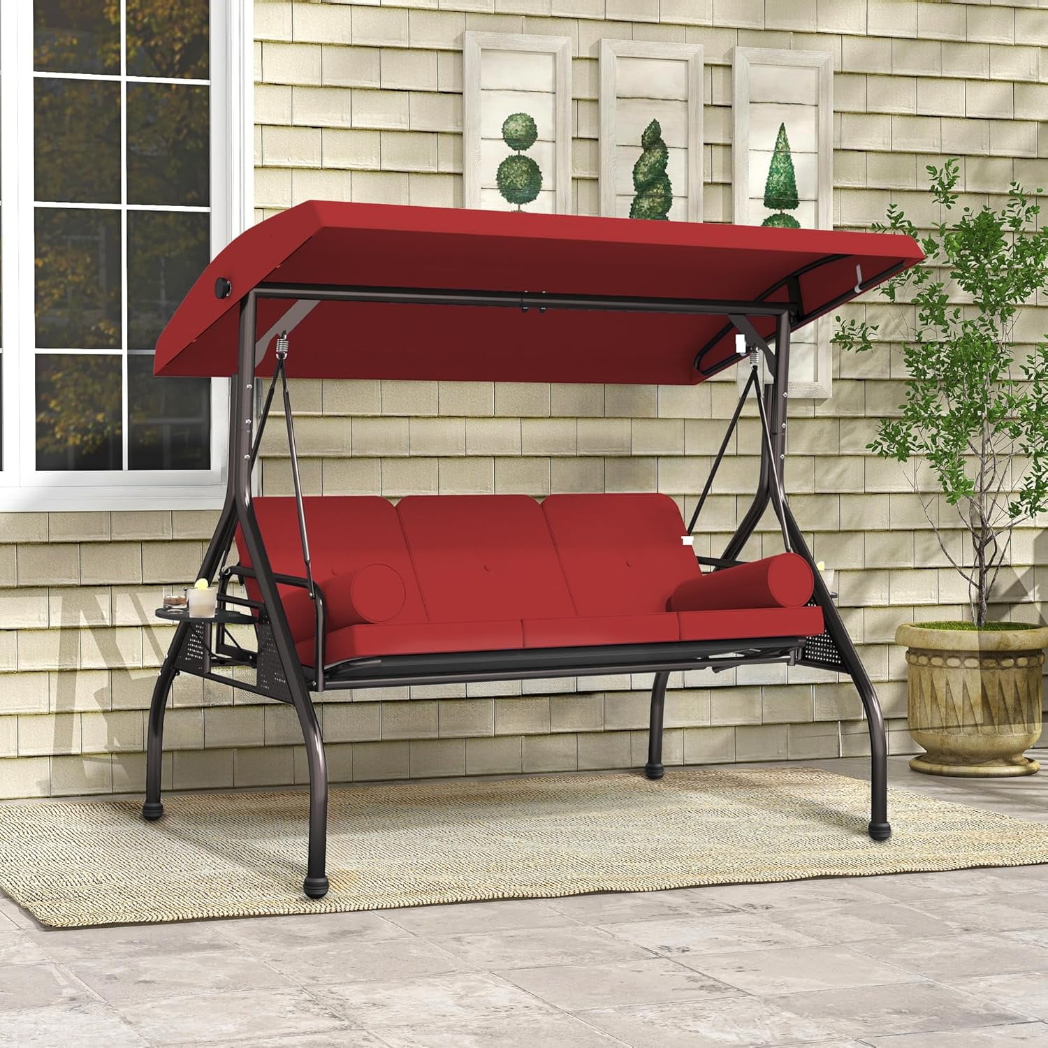 SUNCROWN Outdoor 3 in 1 Porch Swing Chair, 3 Seat Patio Swing Glider ...