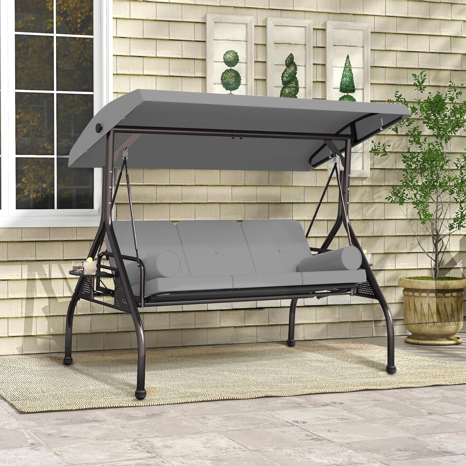 SUNCROWN Outdoor 3 in 1 Porch Swing Chair, 3 Seat Patio Swing Glider ...