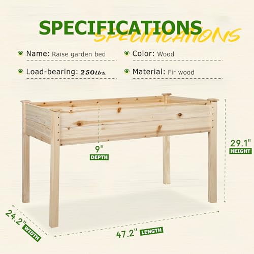 SUNCROWN Outdoor 4 FT Wooden Raised Garden Bed Elevated Planter Box ...