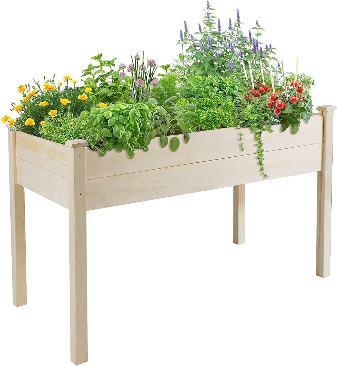 SUNCROWN Outdoor 4 FT Wooden Raised Garden Bed Elevated Planter Box ...