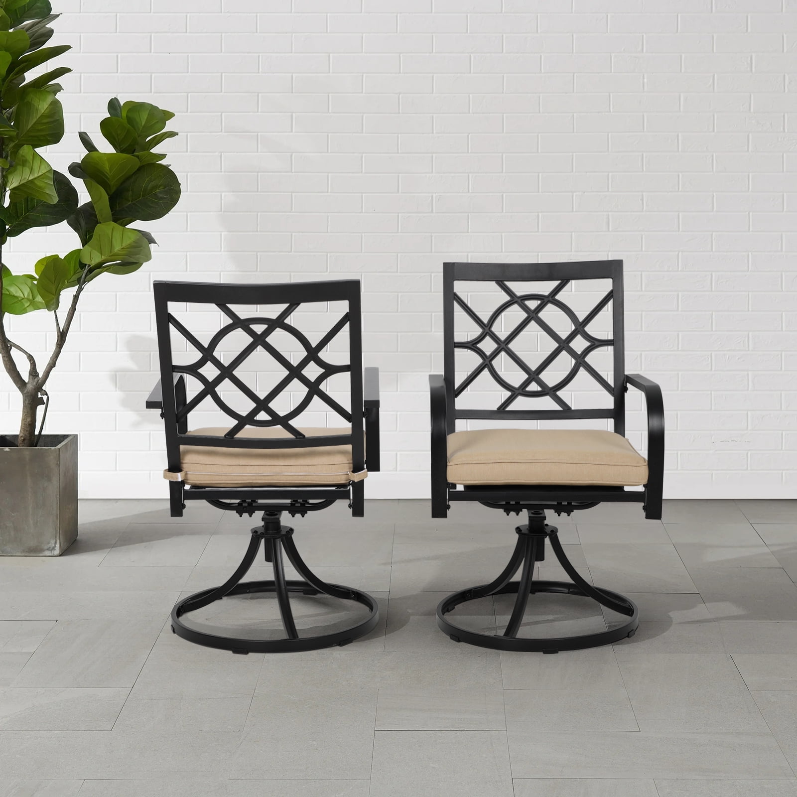 SUNCROWN Outdoor Dining Swivel Black Wrought IronChairs with Cushions ...