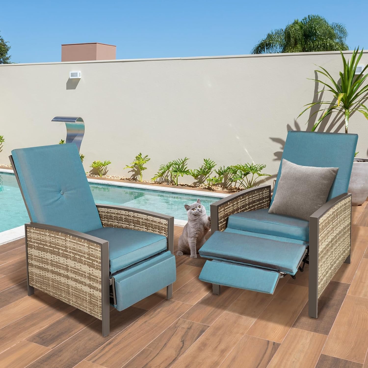 SUNCROWN Outdoor & Indoor 2-Piece Recliner Chair, Patio Adjustable ...