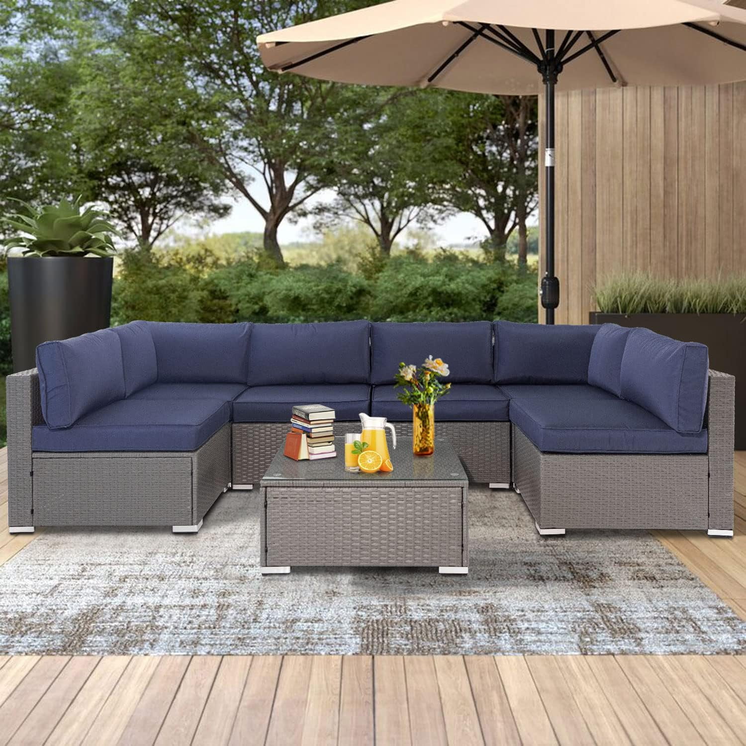 SUNCROWN Outdoor Patio Furniture Set 7 Piece Outdoor Sectional Sofa ...
