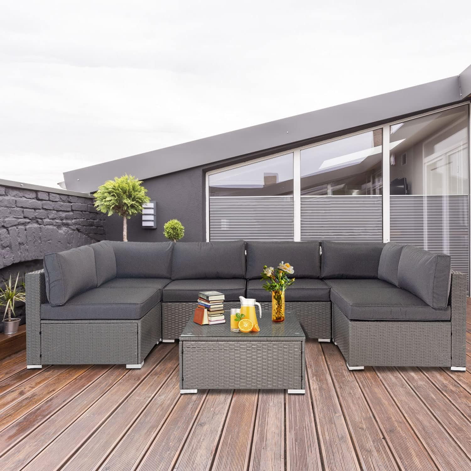 SUNCROWN Outdoor Patio Furniture Set 7 Piece Outdoor Sectional Sofa ...