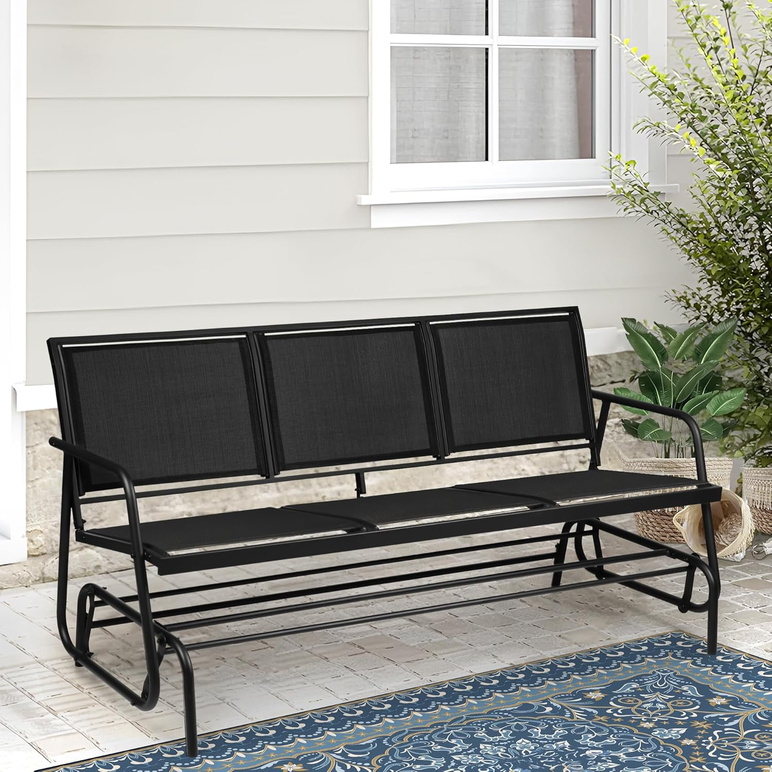 SUNCROWN Outdoor Patio Glider Chair, Porch Furniture Textilene Loveseat ...