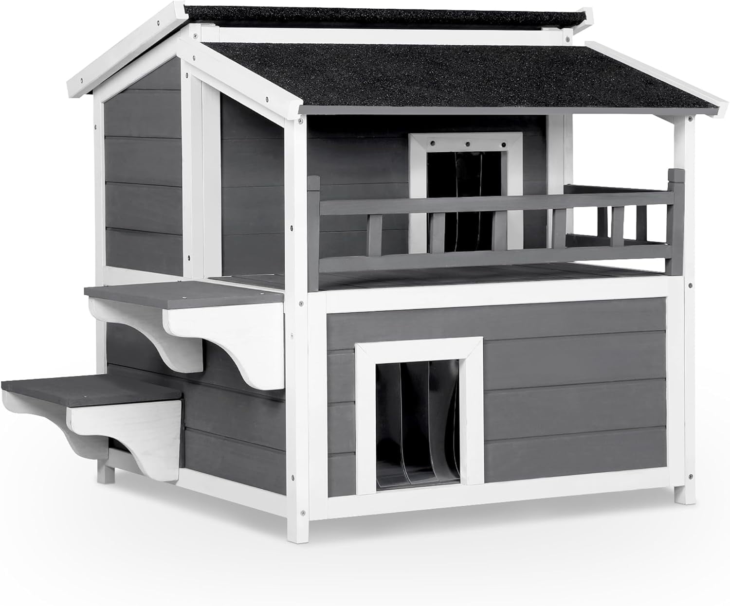 SUNCROWN Outdoor Pet Home with Covered Balcony, 2 Story Elevated Cat ...