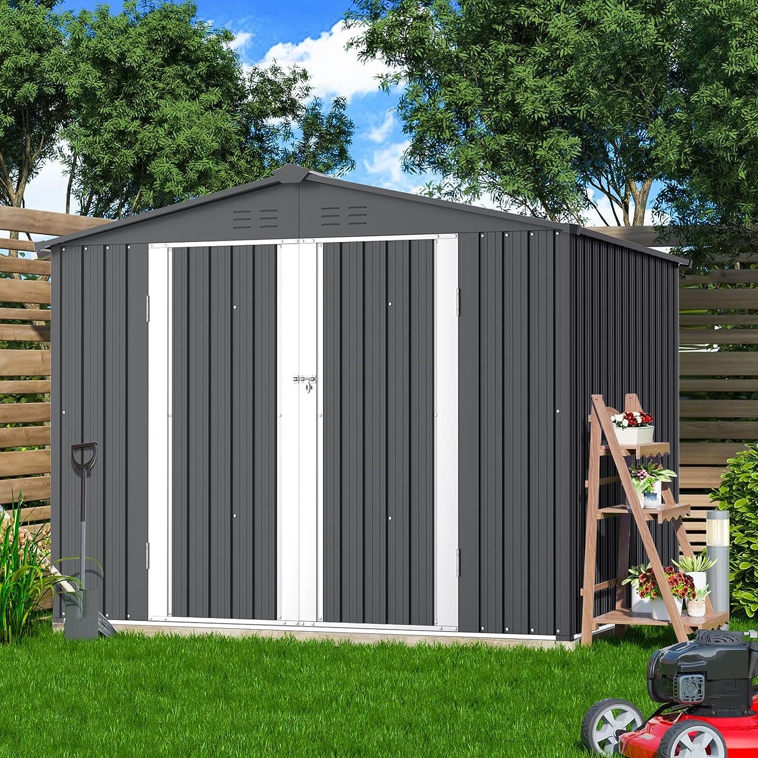Gymax Outdoor 63'' Tall Wooden Garden Storage Shed Fir Wood Shutter ...