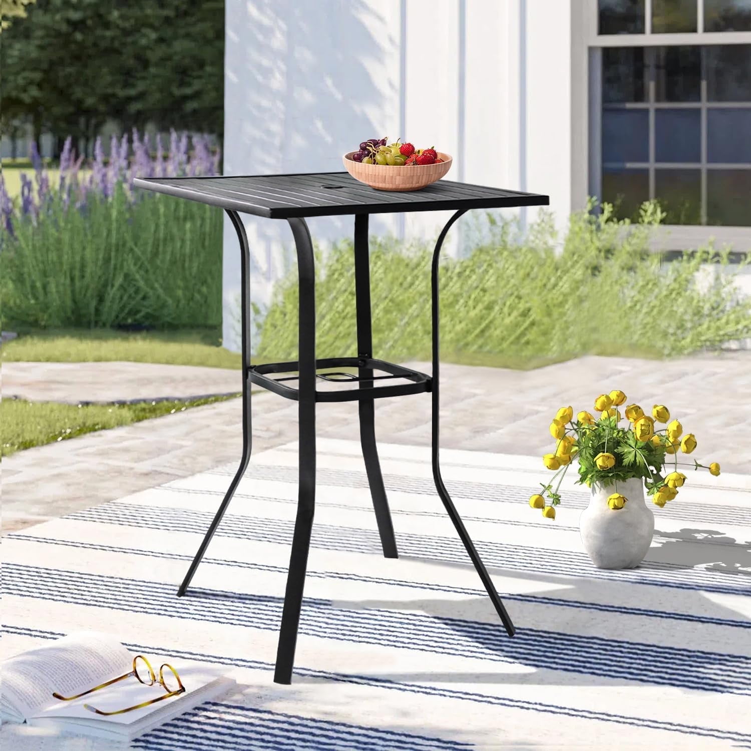 SUNCROWN Patio Bar High 39” Table Metal Frame Outdoor Bar Bistro Table ...