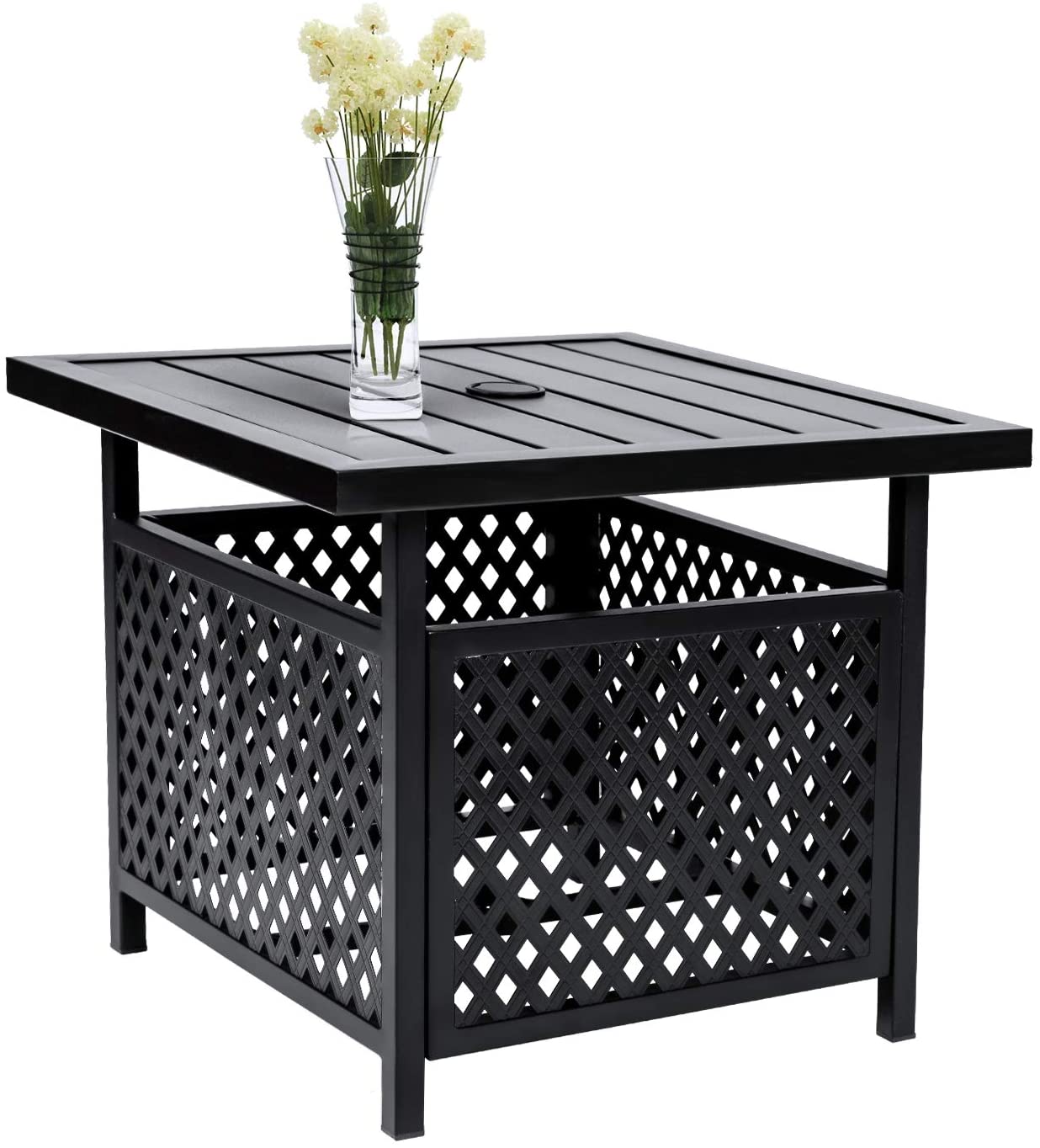 Fonirra Patio Bistro Table 18" Square Outdoor Side Table with Tempered ...