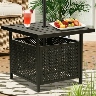 vidaXL Bistro Table Patio Table with Rattan Look Garden Outdoor Side ...