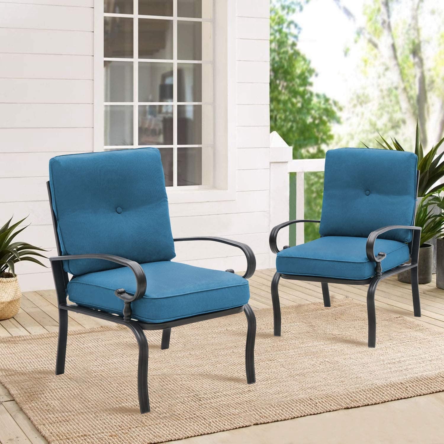 Suncrown Patio Chairs, Outdoor Wrought Iron Dining Chairs with Peacock ...