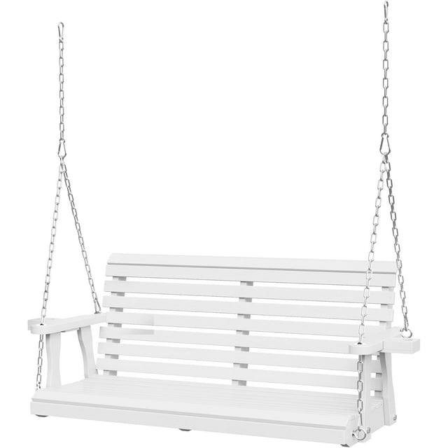 SUNCROWN Porch Swing 2-Seater, Wooden Outdoor Swing Bench with Cup ...