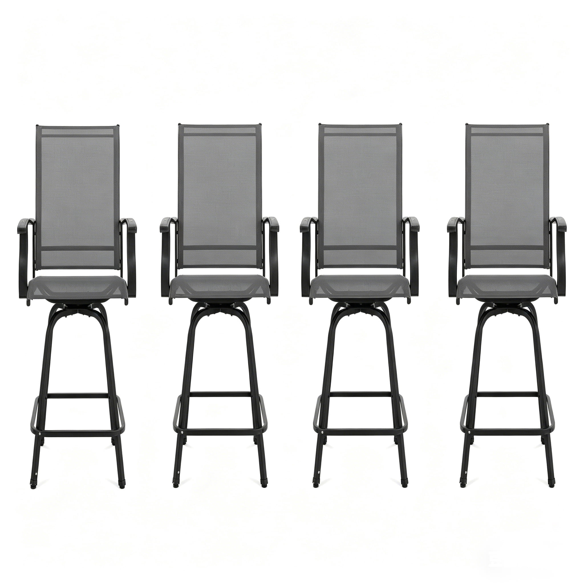 SUNCROWN Set of 4 Outdoor Swivel Bar Stools, Grey Metal Frame with ...