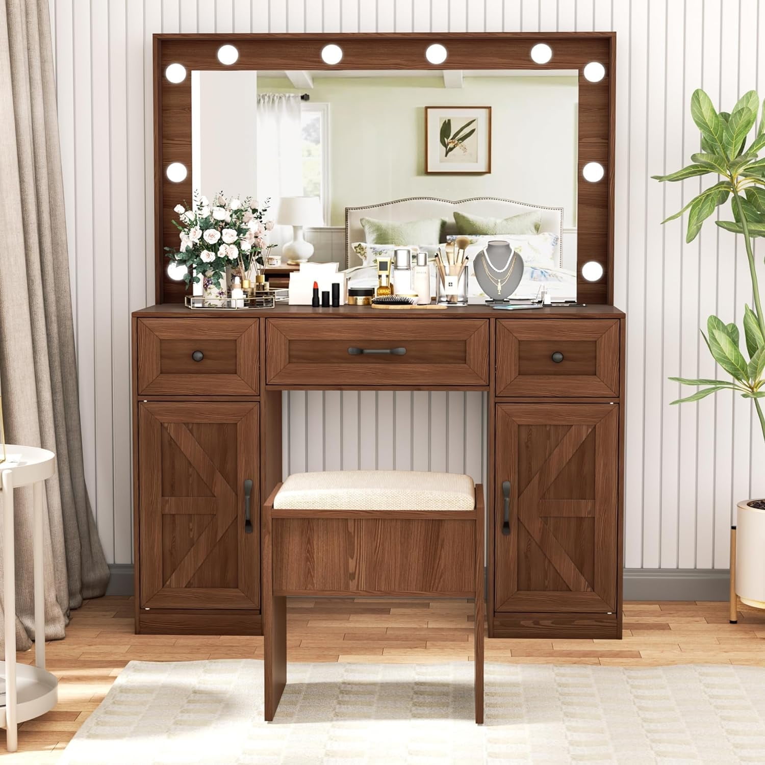 SUNCROWN Vanity Set with Lighted Mirror Makeup Dressing Table with 10 ...