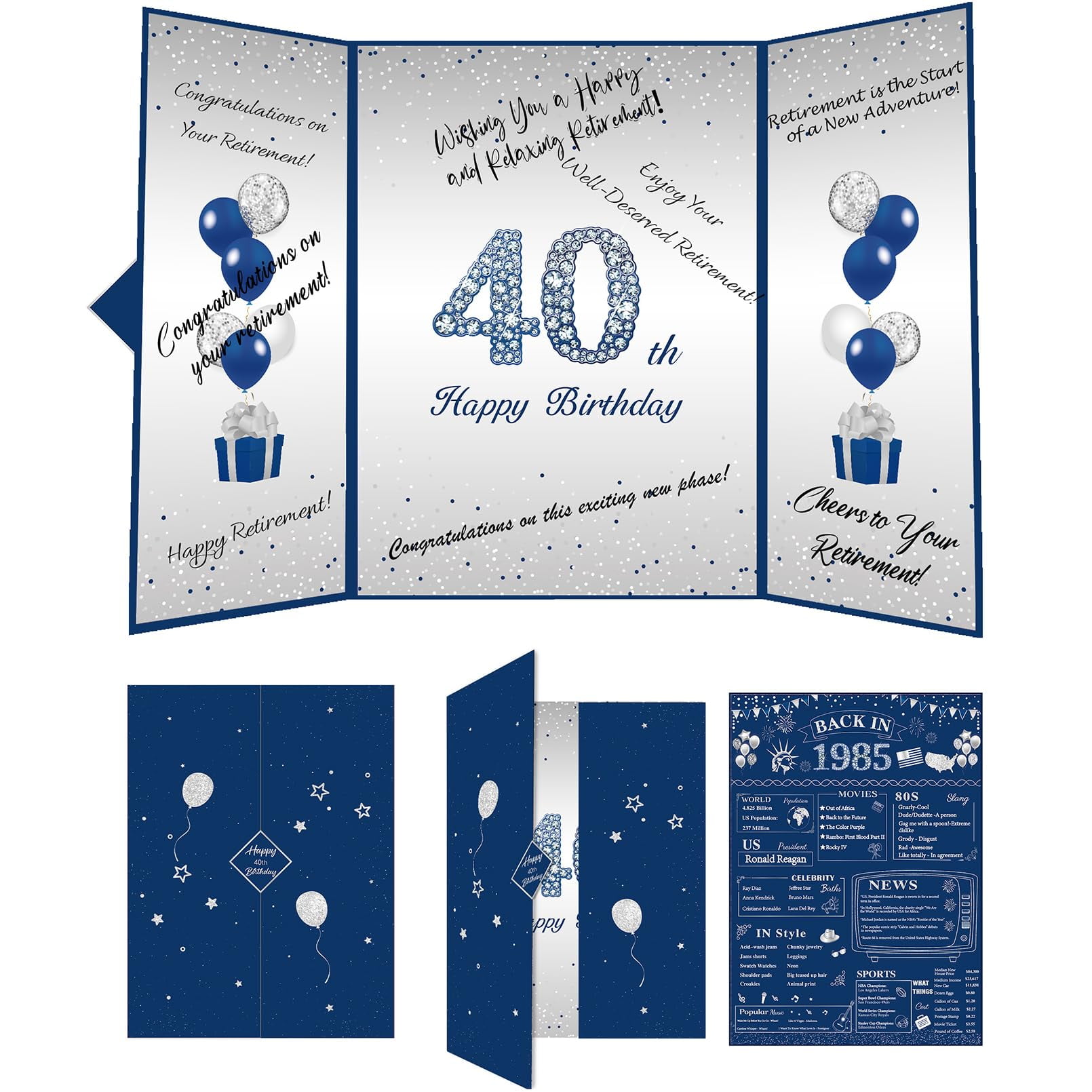 SUNDECO Blue Silver 40th Birthday Party ZLK1 Decorations - Happy 40th ...