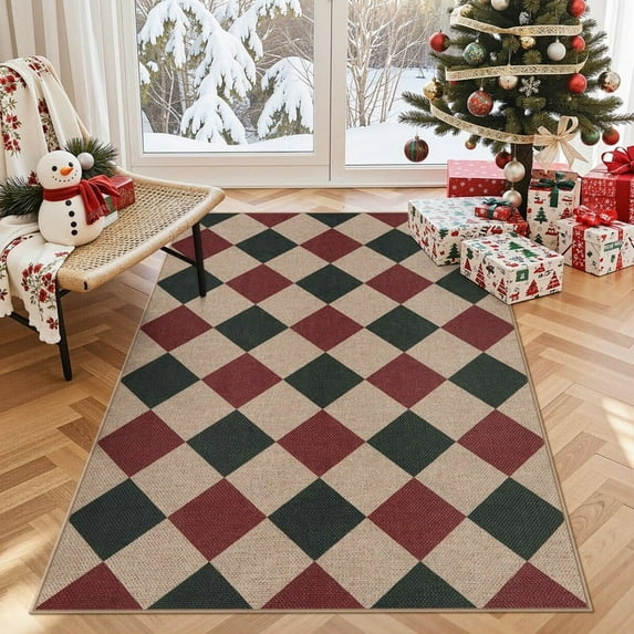 SUNDEREY 3'x5' Christmas Area Rug,3x5ft Geometric Easy Jute Rug,Machine ...