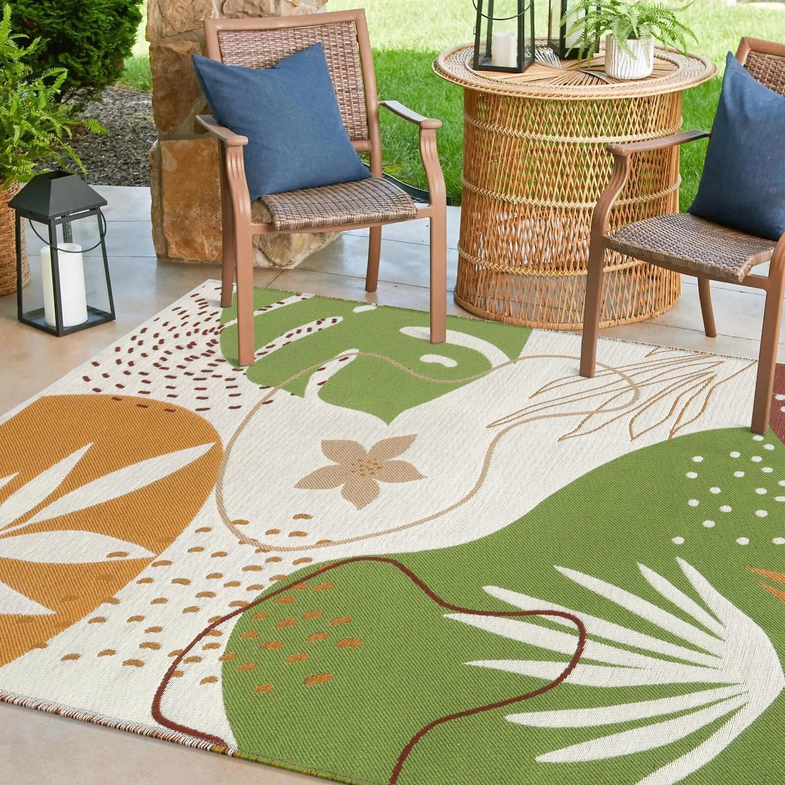SUNDEREY 5'x7' Outdoor Rug Reversible Cotton Area Rug Patio Rugs ...