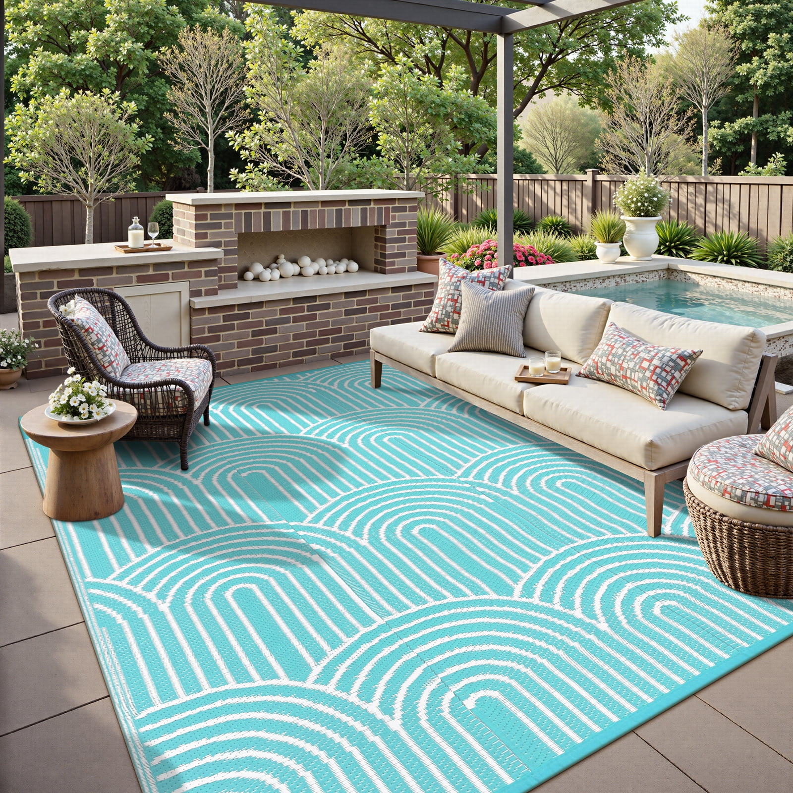 SUNDEREY 9’X12’Outdoor Rug for Patio,Waterproof Beach Mats, Rainbow ...