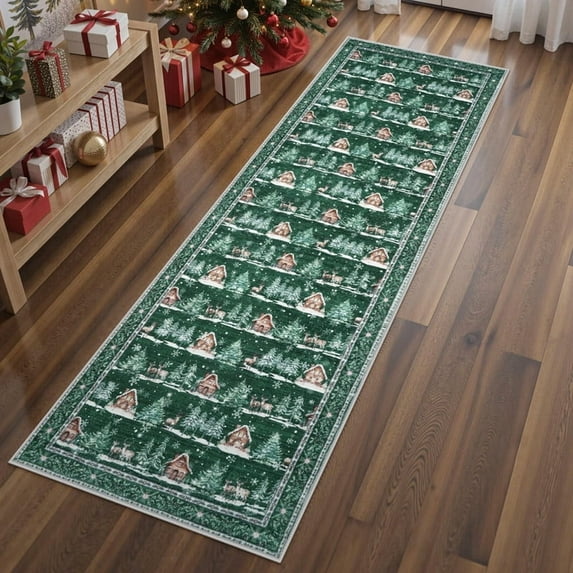 SUNDEREY Christmas Runner Rug 2x8 Long Green Rugs for Hallway, Non Slip ...