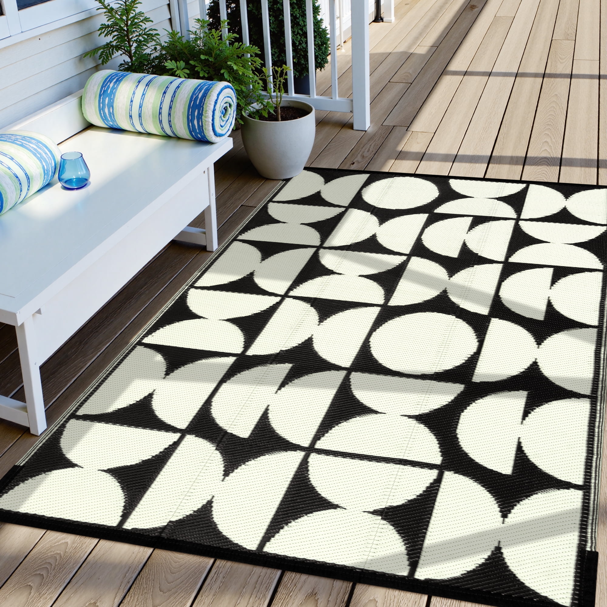 SUNDEREY Outdoor Rug,4'x6' Waterproof Reversible Carpet Patio Rug Plastic Indoor Outdoor Rug ...
