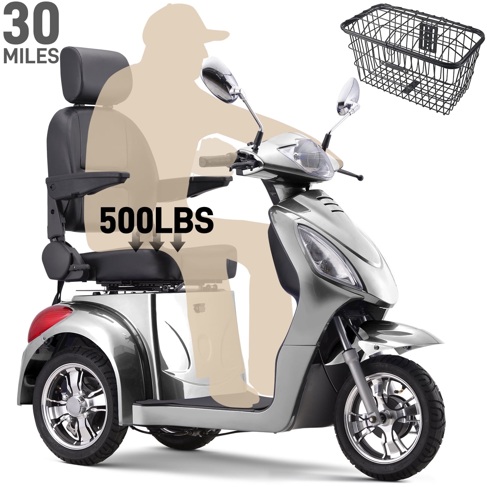 SUNDERWELL Electric Heavy Duty Mobility Scooters, Large 3-Wheels ...