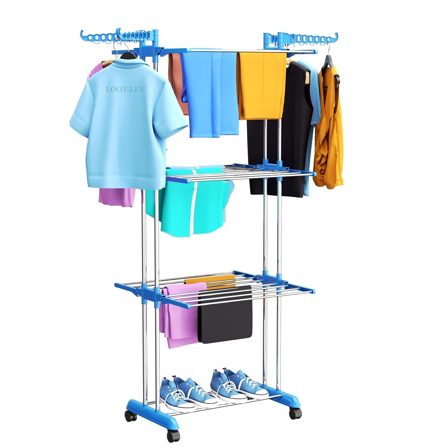 SUNDRY Cloth Dryer Stand HeavyWeight Stainless Steel Oversized 3Tier ...